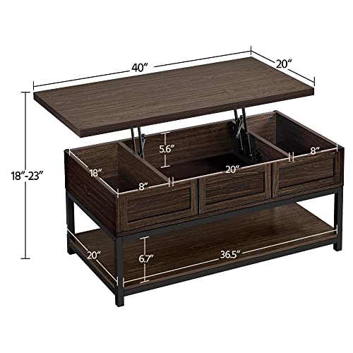 Yaheetech Lift Top Coffee Table with Hidden Compartments & Bottom Open Shelf, Lifting Tabletop Center Table for Home Living Room Reception, Espresso