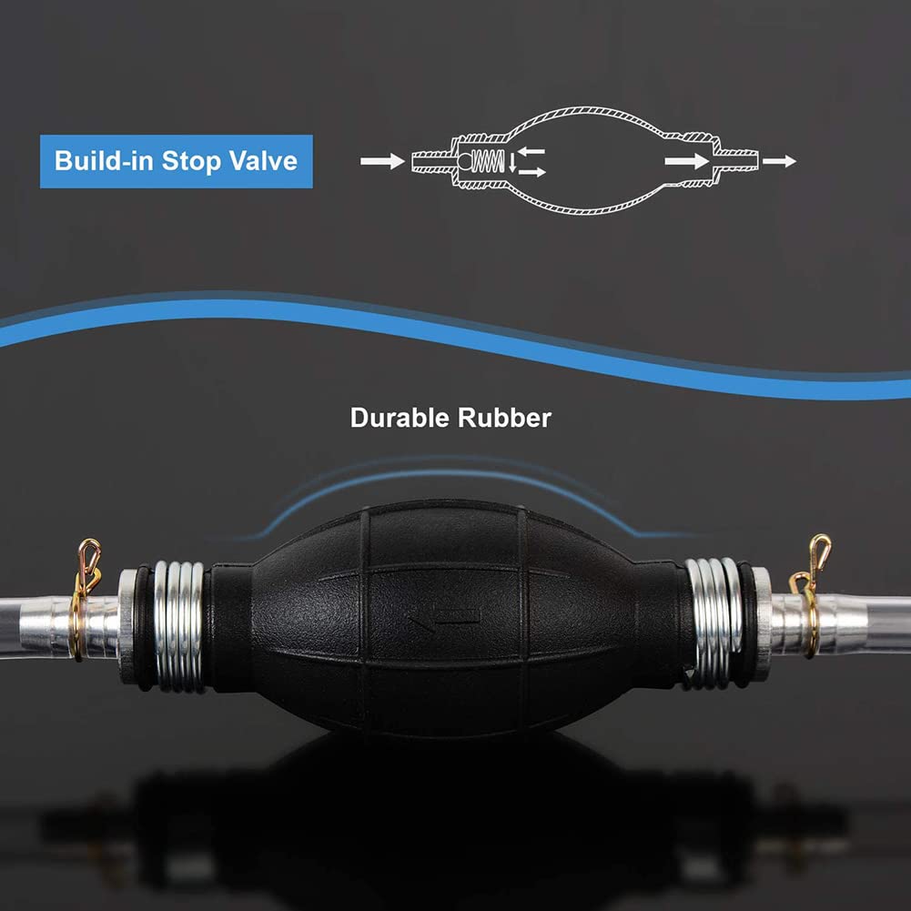 Siphon Hand Pump Manual Fuel Transfer Pump Siphon Hose for Gas Gasoline Petrol Diesel Oil Liquid Water Fish Tank with Durable PVC Hoses,Portable Widely Use