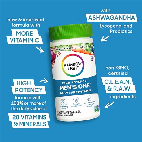 Rainbow Light Multivitamin for Men, Vitamin C, D & Zinc, Probiotics, Men's One Multivitamin Provides High Potency Immune Support, Non-GMO, Vegetarian, 150 Tablets