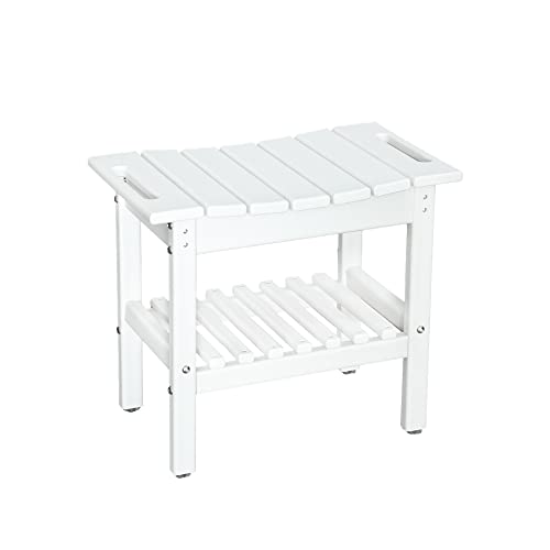 Shower Bench with Storage Shelf, HDPE Material Waterproof, Bathtub Side Table, Suitable for Bathroom Shower Stool, Suitable for All Ages, 19.3x11.8x17.3 Inches (White)