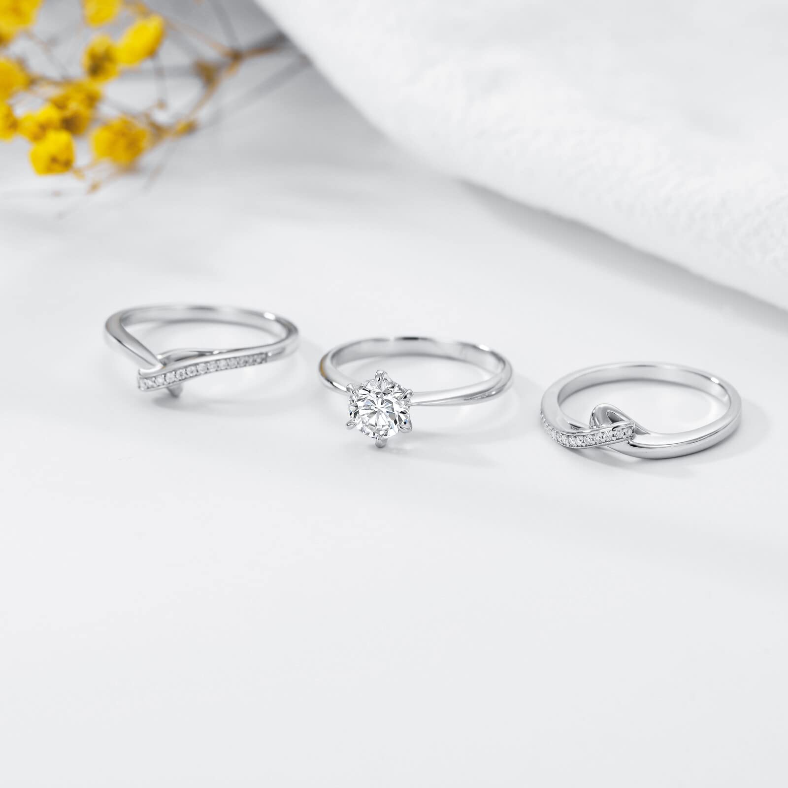 Wedding Ring Set for Women Bridal Ring Set 1 Carat Center Moissanite Engagement Ring Set Platinum Plated Silver 3 Piece Wedding Ring Sets for Her size7