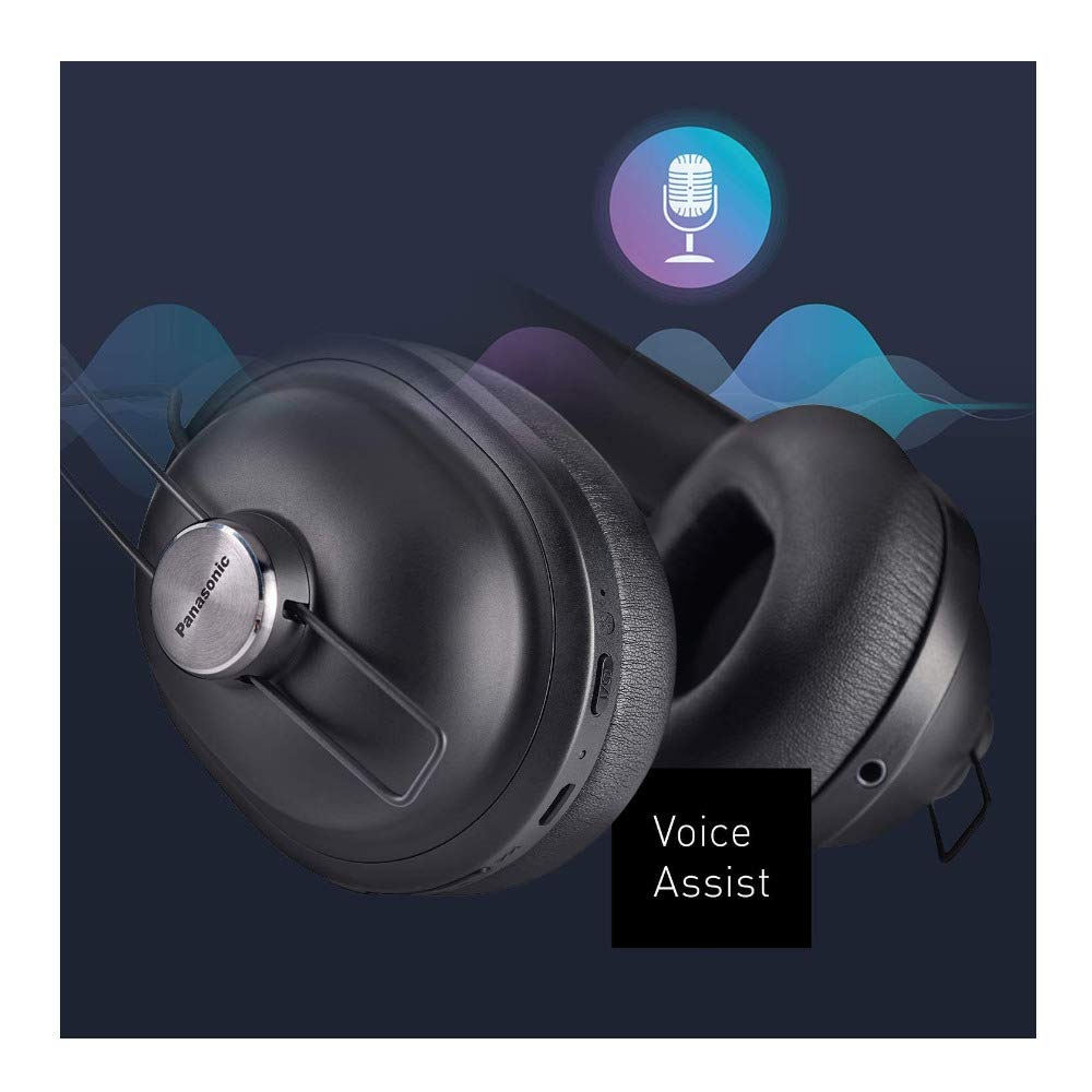 Panasonic Retro Noise Cancelling Bluetooth Wireless Headphone with Voice Assist, Microphone, Deep Bass Enhancer, 24 Hours Playback -RP-HTX90N-K (Black)
