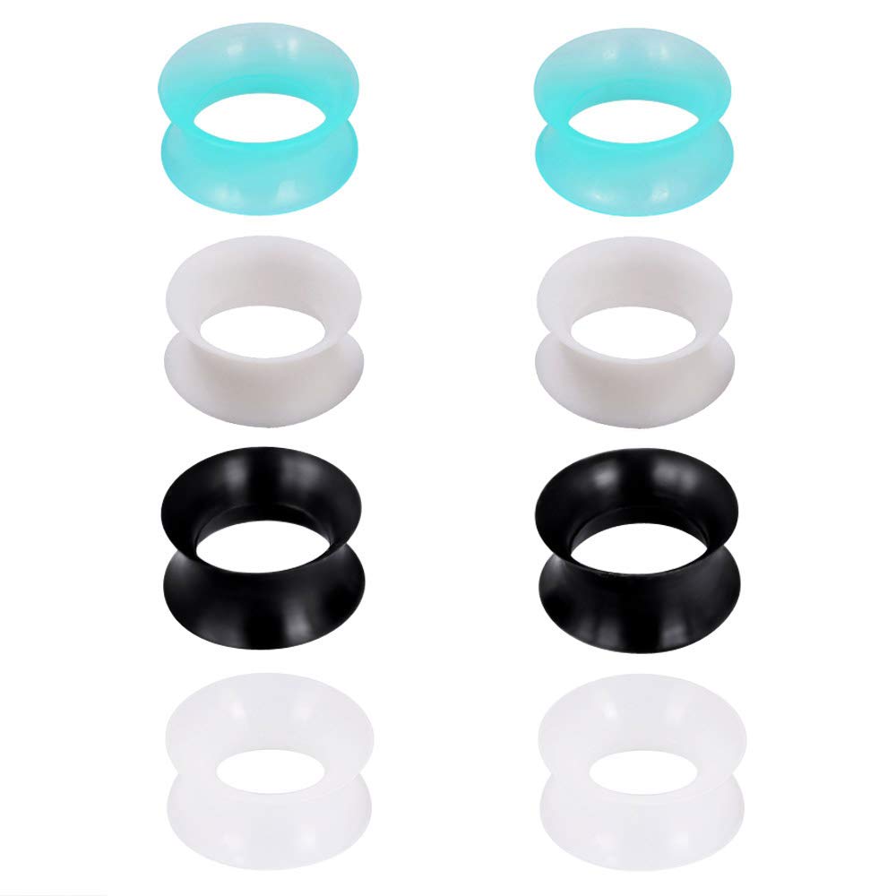Stuppendux 4Pairs Black White Transparent Turquoise Soft Silicone Flexible Ear Skin Tunnels Plugs Expanders Gauges Hollow Body Piercing 3/4" 20mm