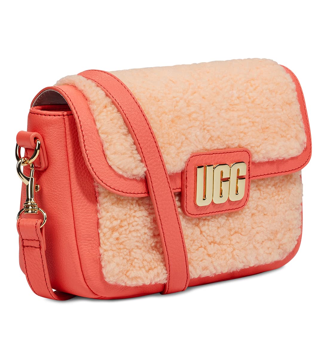 UGG Women's Dalton Crossbody Sheepskin Handbag, Peach Fuzz / Peach Bliss, One Size