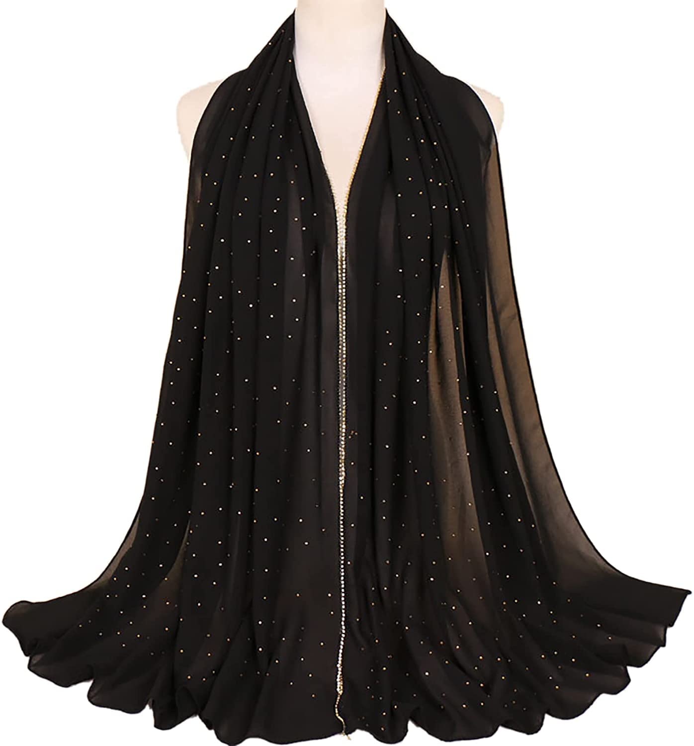 ZAFA Women Soft Chiffon Rhinestone Long Scarf Shawl Fashion Muslim Hijab Head Wrap Scarves