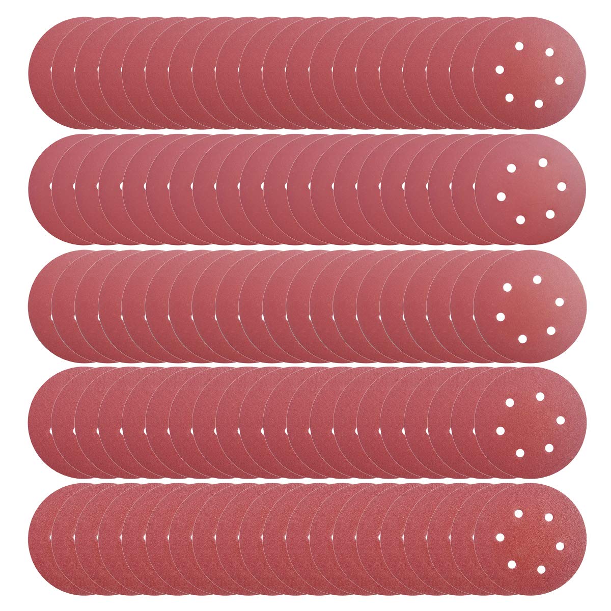 SACKORANGE 100 PCS 6 Inch 6 Holes Sanding Disc - 20 PCS Each of 60 80 120 150 240 Grits, 6" Hook & Loop Backing Random Orbital Sandpaper Sand Paper for Automotive Paint, Woodworking Wood, Metal