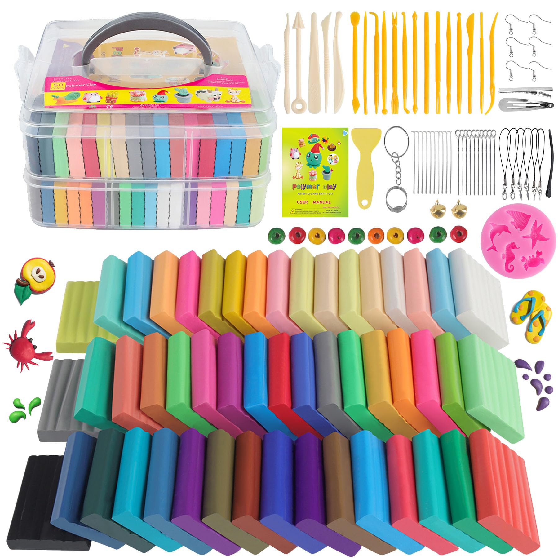 Polymer Clay 72 Colors, Chunky Modeling Clay Oven Clay Modeling Clay with Sculpting Tools Storage Box Set Clay for Kids, Gifts for Children, Adults, Beginners, Schools