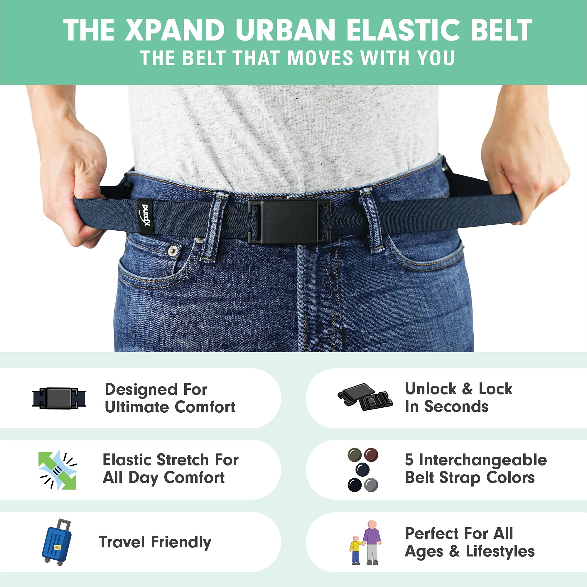 Xpand Urban Belt No-Show Elastic Belt w/Magnetic Quick Release Buckle