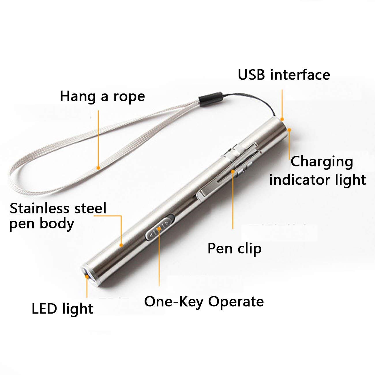 T6 5 Pack Pen Light Flashlight with USB Cable 400 lumens Rechargeable Small Bright Penlight Mini LED Pen Flashlight Pocket Flashlight for Camping Outdoor Work Repair