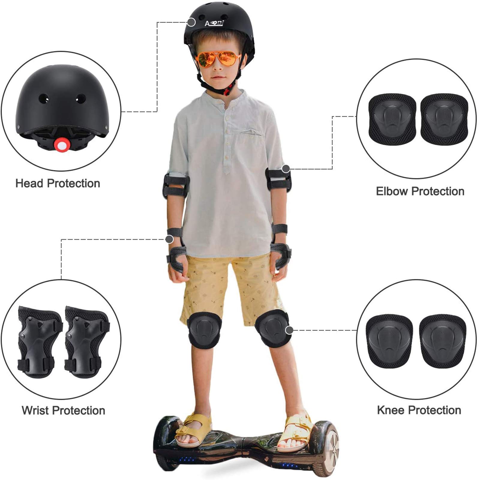 SANSIRP Kid's Protective Gear Set for Ages 3-8, Adjustable Helmet with Knee Pads Elbow Pads Wrist Guards for Skateboard, Scooter