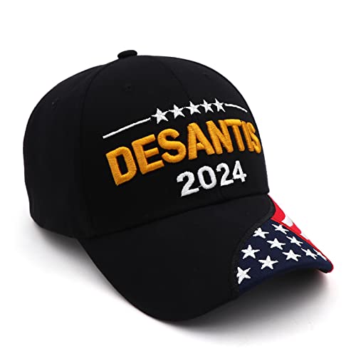 Xsysmile Unisex Baseball Cap Desantis 2024 Cap USA Flag Baseball Caps Snapback President Hat (Black)