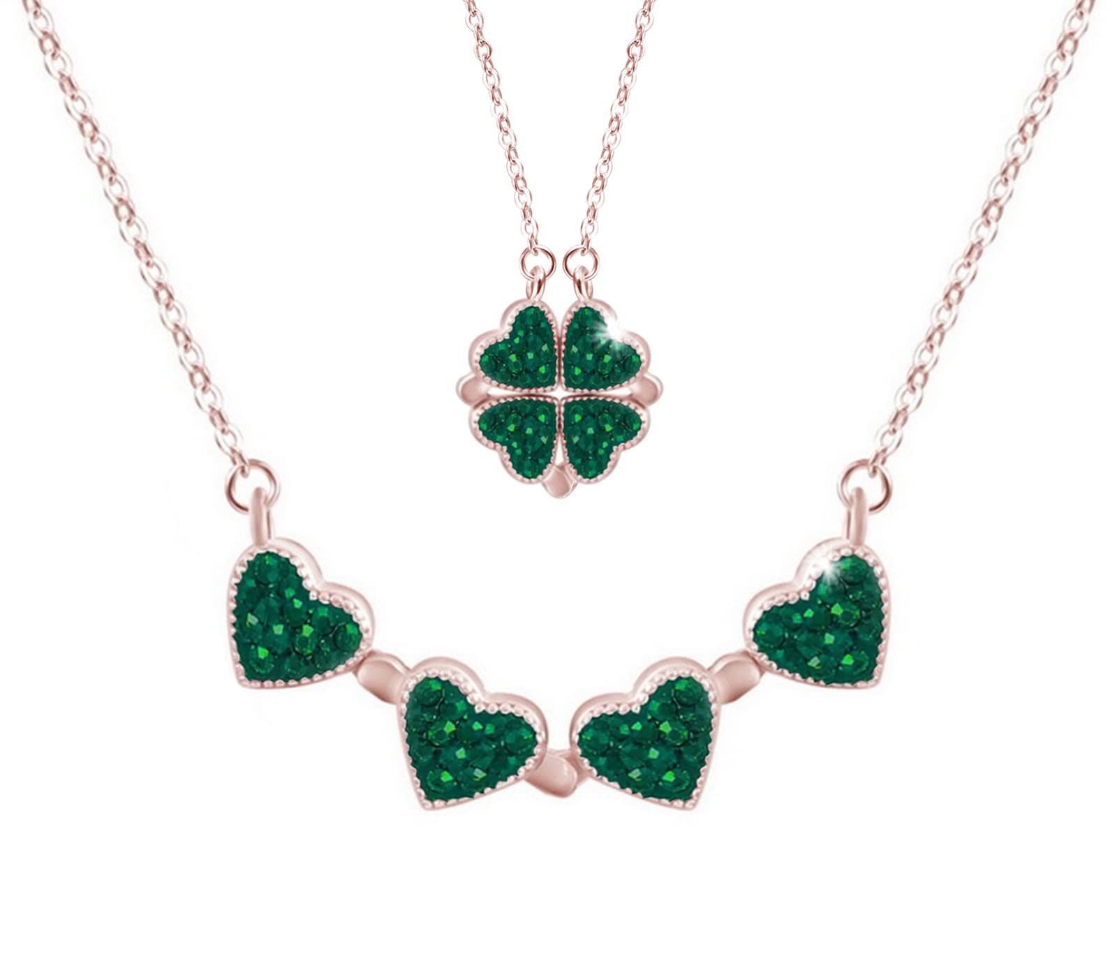 YANCHUN Valentines Heart Necklace for Womenfriend Heart Clover Necklace for Women Lucky 2 in 1 Four Leaf Clover Necklace Valentines Day Gifts for Her
