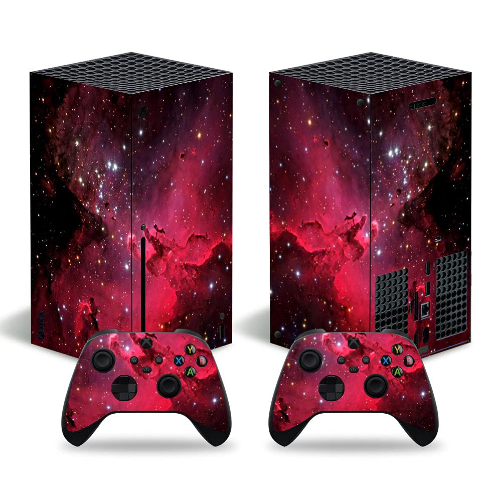 Vinyl Skin for Xbox Series X Console and Controllers, Sticker Decal Protect Xbox Series X Devices - Red Nebula & Demon Hand