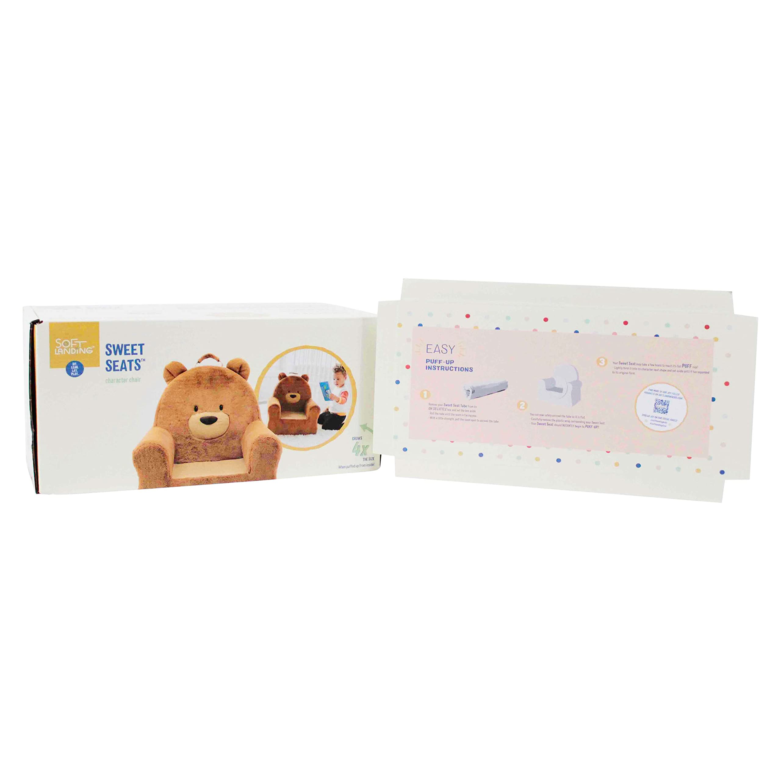 Soft Landing Animal Adventure Brown Sweet Seats, Premium and Comfy Toddler Lounge Chair with Carrying Handle & Side Pockets Bear