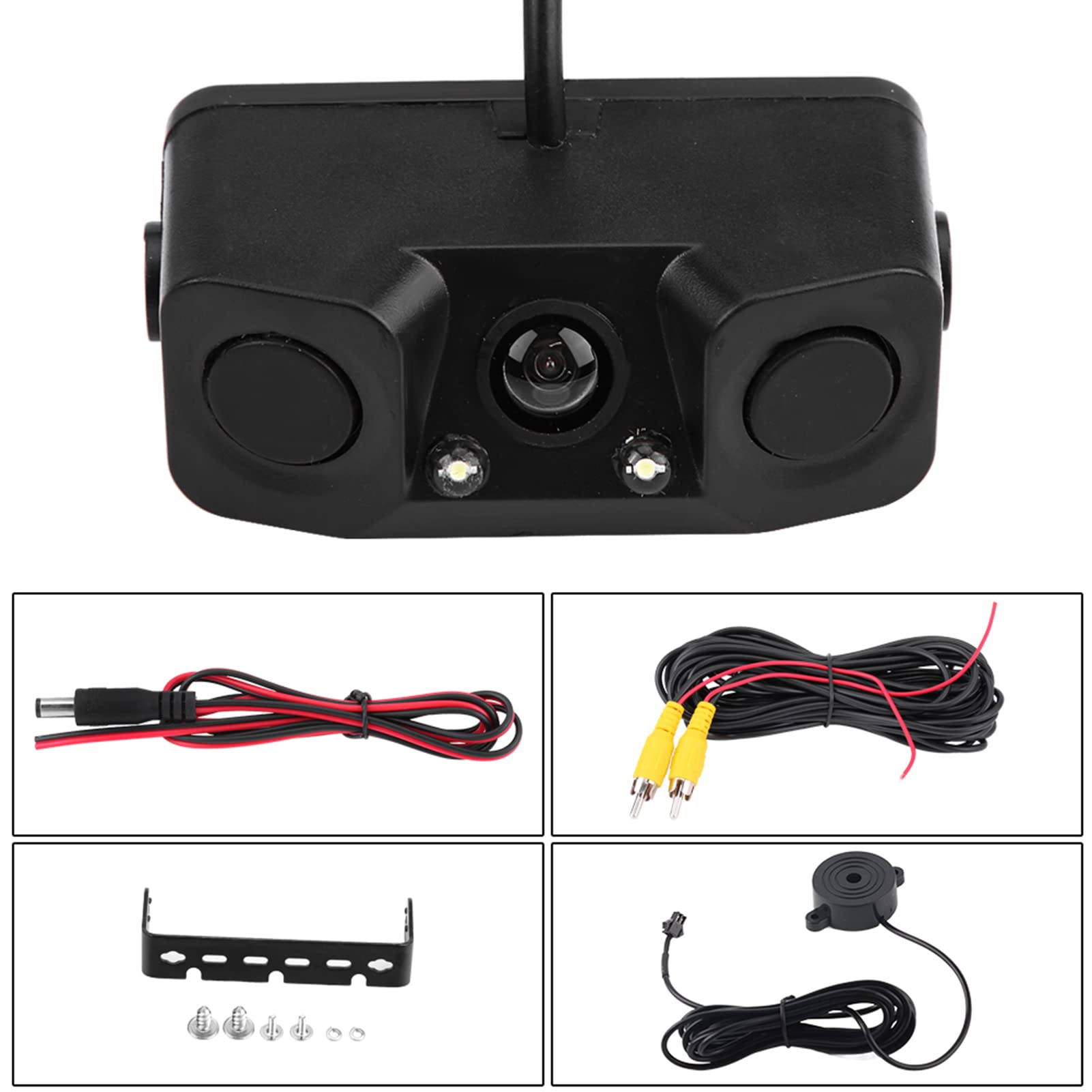 Qiilu 3 in 1 Car Backup Camera Reversing Video Rearview Camera with Backup Radar System Detector and Parking Sensor, Waterproof for Universal Vehicles