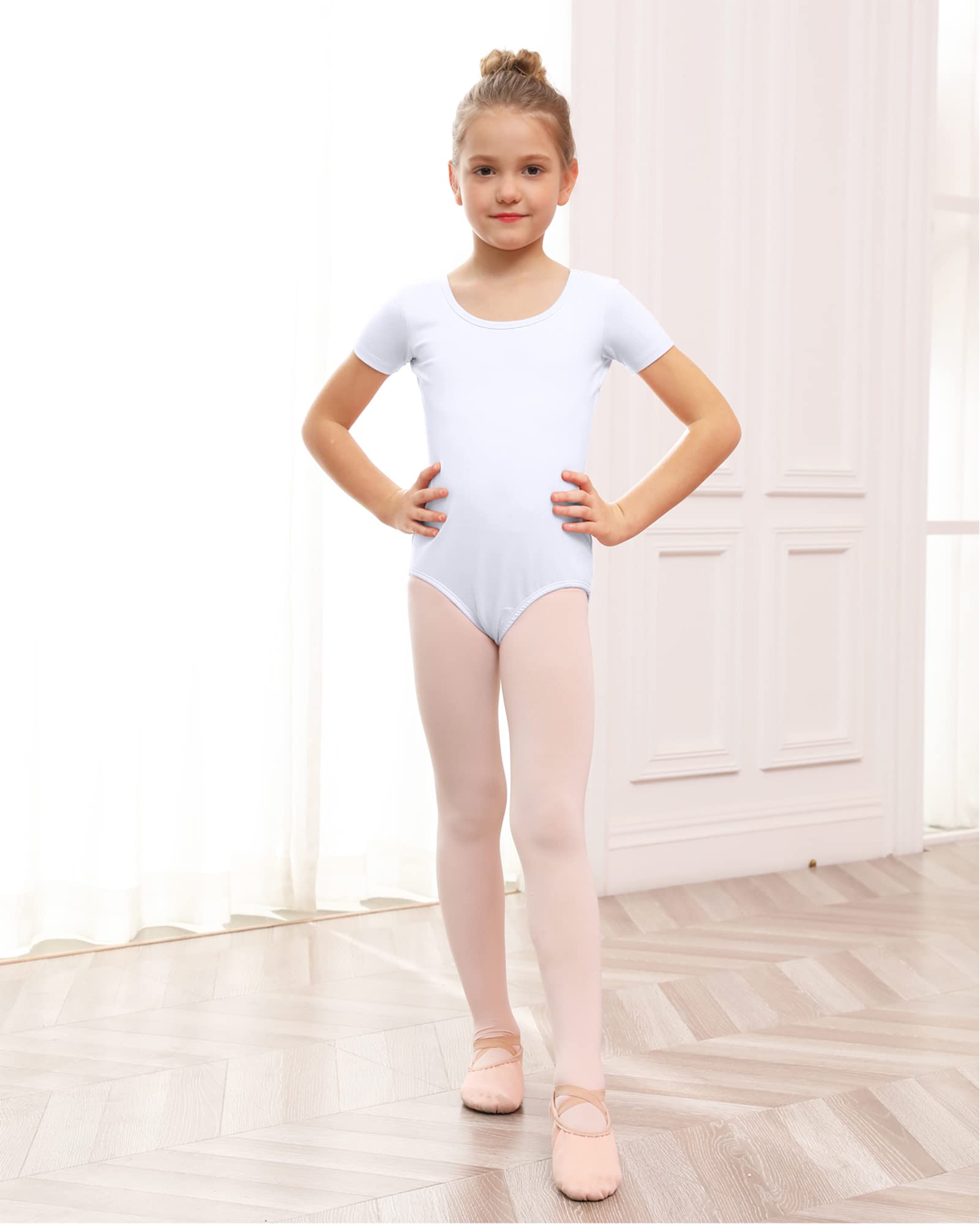 Stelle Leotard for Girls Toddler Ballet Leotards Dance Gymnastics Outfits with Bow Back (White, 5T)