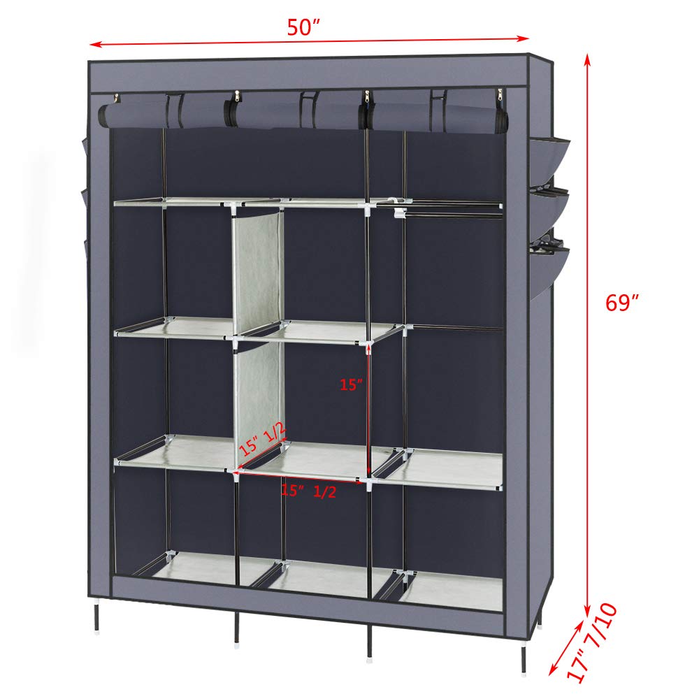 someont 69" High-Leg Non-Woven Fabric Assembled Cloth Wardrobe Gray