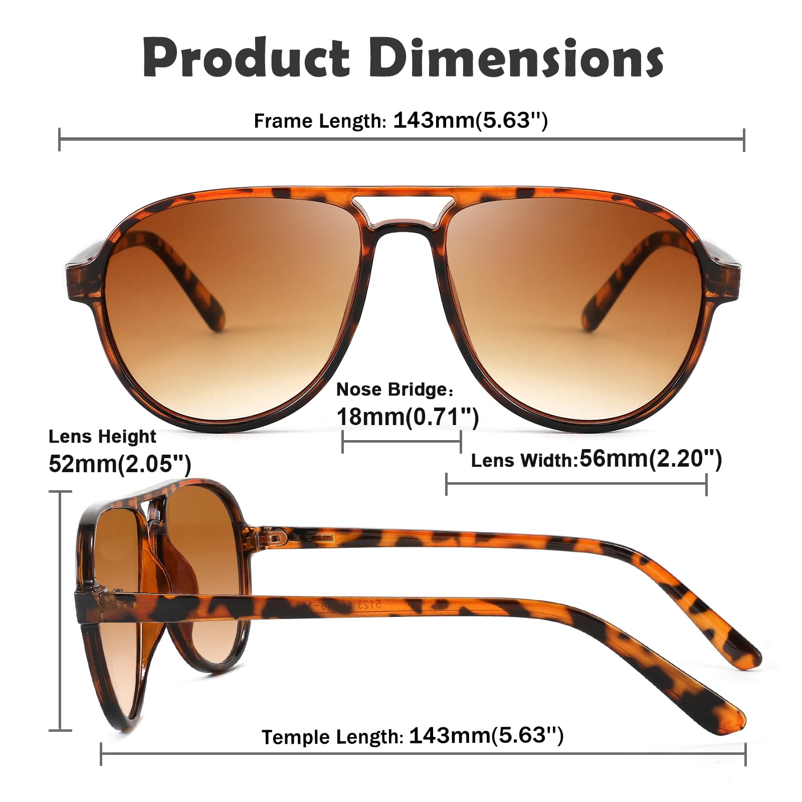 YuJian Retro Square Aviator Sunglasses Womens Mens 70s Retro Trendy Double Bridge Sun Glasse YJ3025, Leopard+Black/Brown+Grey