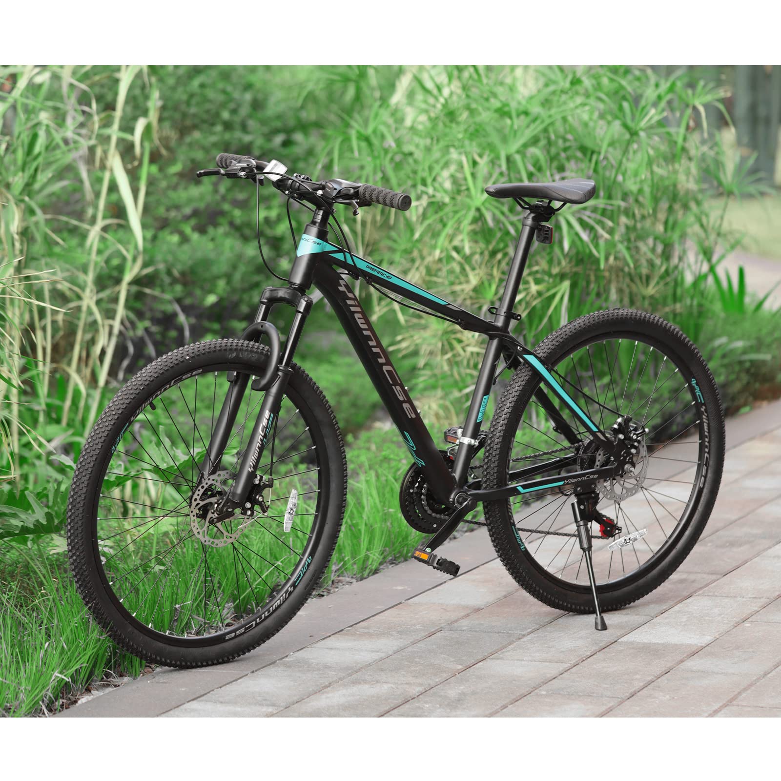 YilwnnCse 27.5 Inch Mountain Bike 21-Speed Bicycle, Aluminum Frame,Suspension Fork, Double Disc Brake (Black)