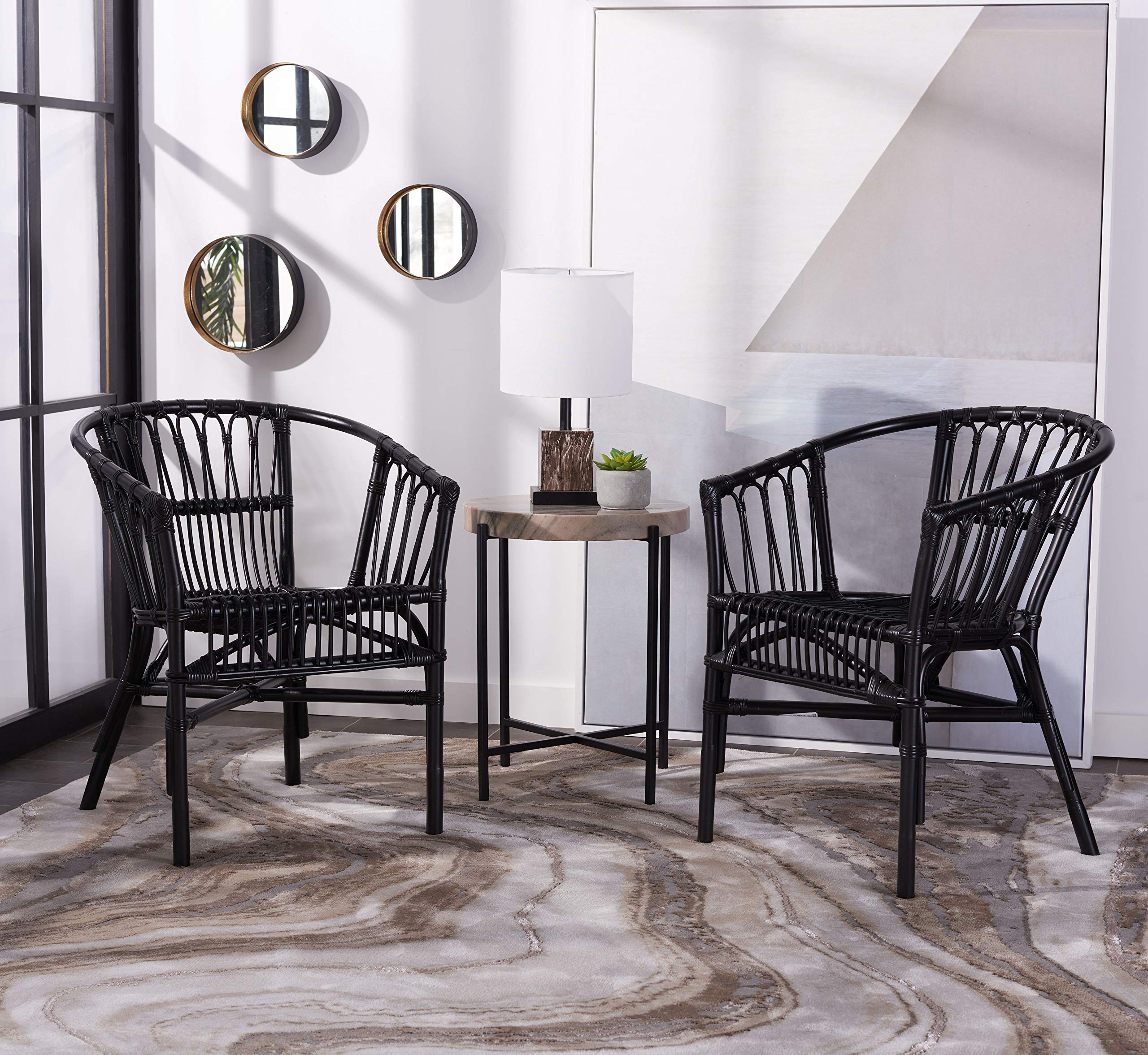 Safavieh Home Adriana Coastal Black Rattan (Set of 2) Accent Chair, 0