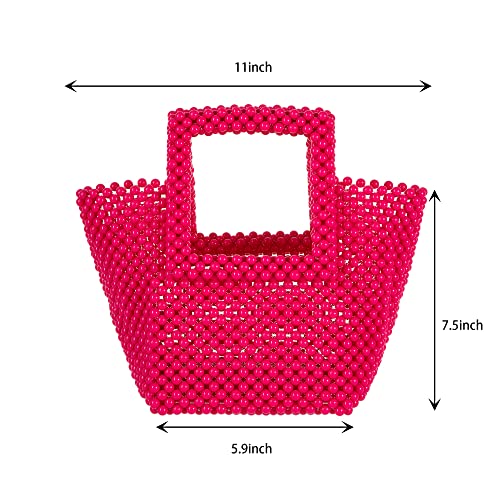 YUSHINY Women Macaron Colored Acrylic Beaded Tote Handmade Bags for Wedding Evening Party (Rosy)