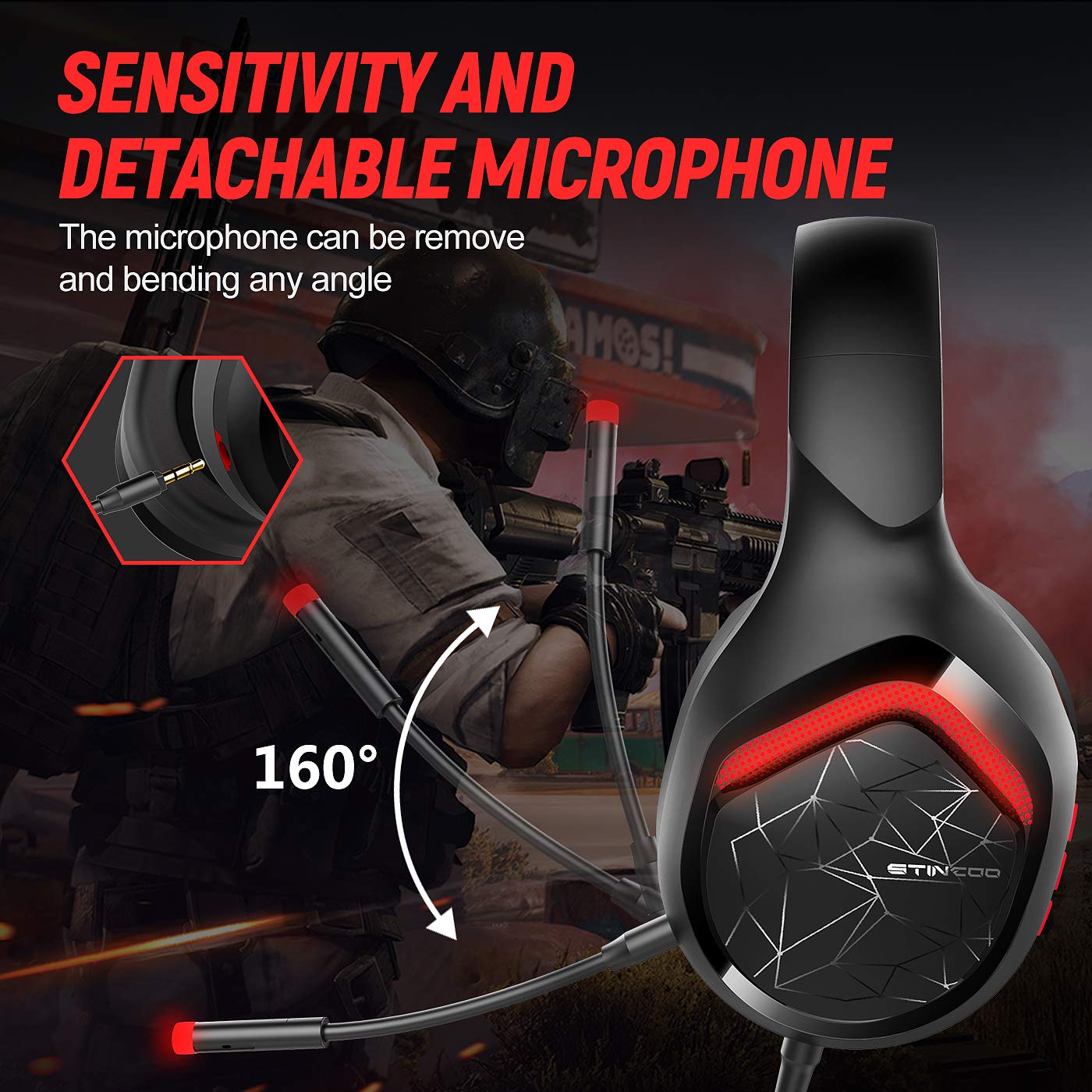 SOMIC Stereo Gaming Headset for Xbox one, PS4, PS5, PC, Phone 3.5mm Plug Over Head Earphone with Detachable Mic, LED Light, Soft Earmuffs, Volume Controller Office Gamer Headsets GS301