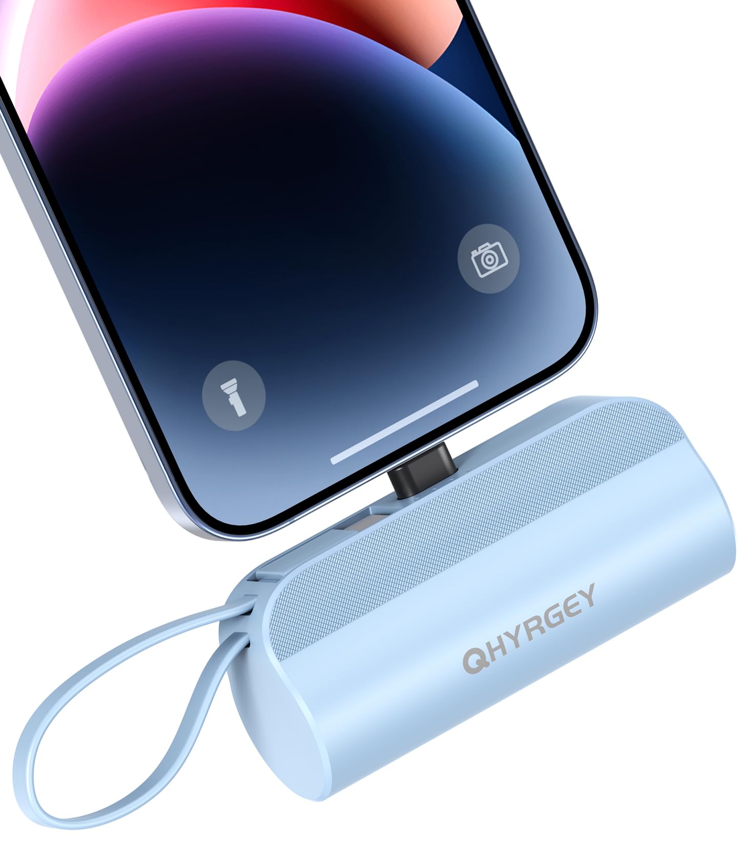 QHYRGEY Mini Portable Charger USB C, Small Power Bank 5000mAh with Built in Cable and Cell Phone Holder, Battery Pack Compatible with iPhone 15,15Pro,15Plus, Galaxy S23,S22,S21, etc(Blue)