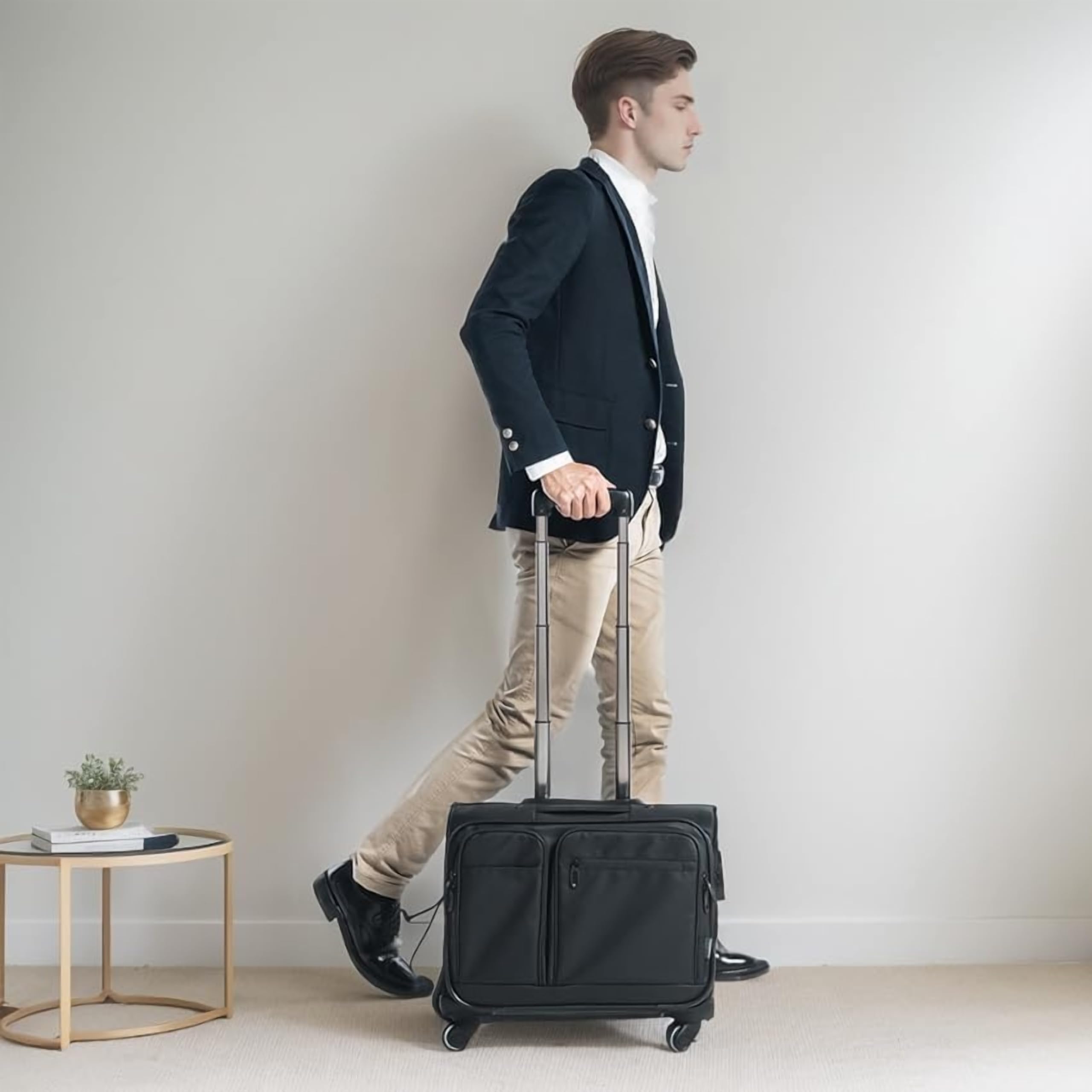 SANWA Rolling Laptop Bag with Lock, 22L Cabin Size, Water Resistant, Overnight Computer Briefcase on Wheels, Business & Travel &Carry On Luggage Bag with Telescoping Handle, 14-inch PC, for Men Women