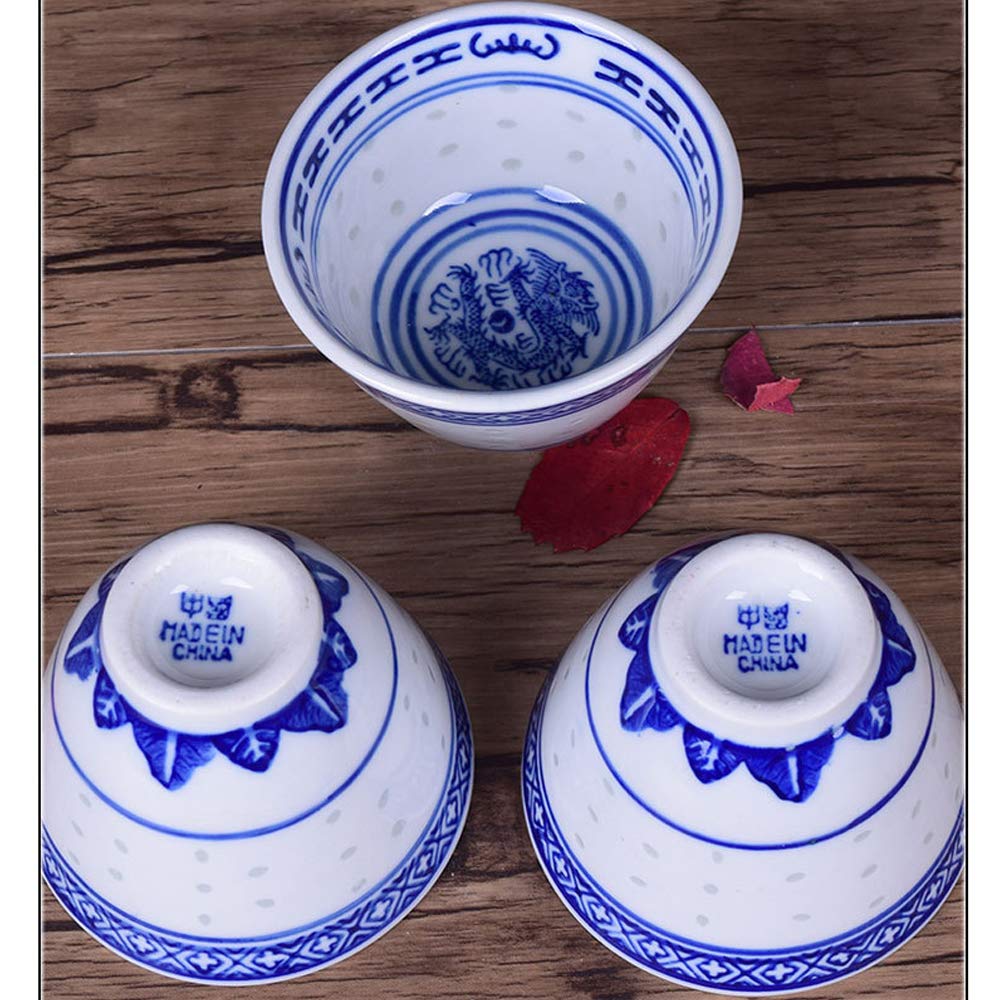 Woonsoon Chinese Handmade Kungfu Tea Cup 70 ml, Set of 8 Bone China Blue and White Tea Cups,Ceramic Tea Mugs Without Handles,Best Gift