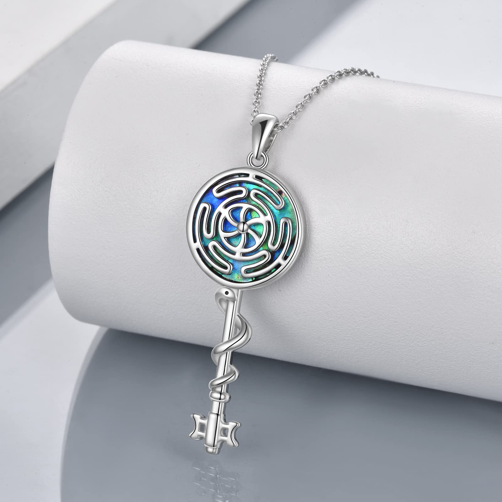 URONE Hecate Necklace S925 Silver Wiccan Wheel of Hecate Goddess Symbol Abalone Shell Hecate Pendant Necklace for Women
