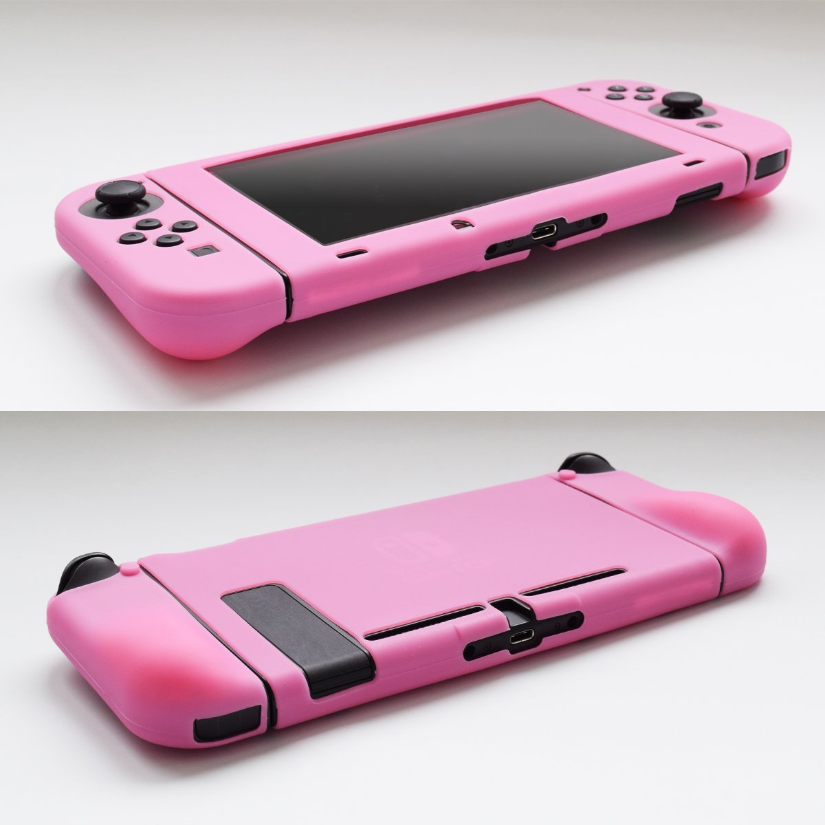 Pandaren Cover Skin Compatible for Nintendo Switch Consoles and Joycon 3in1 Silicone Case with Larger Hand Grip Protector(Pink)(Not for Switch OLED 2021 Model)