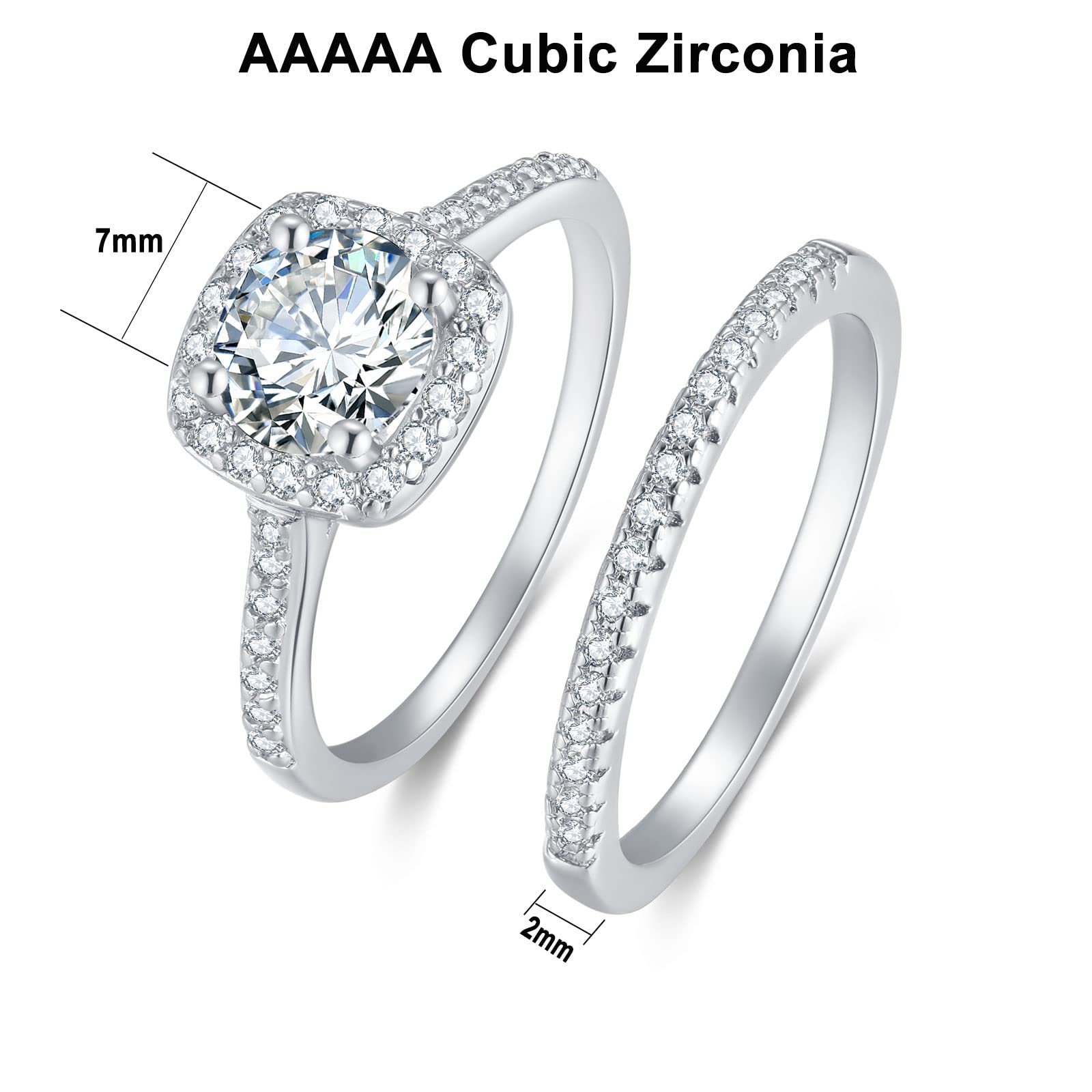 ZENBOTUNG 1.5 Carat Wedding Engagement Bridal Ring Sets for Women White Gold AAAAA Cz Eternity Rings Round Size 6