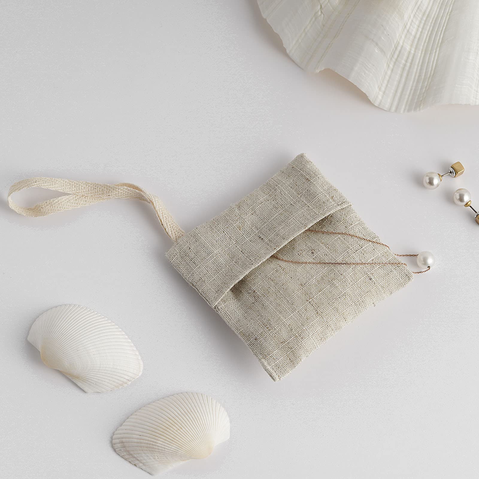 PandaSew 20pcs 8x8cm Linen Drawstring Jewelry Pouch Packaging Bag for Gift Necklace Earrings Rings