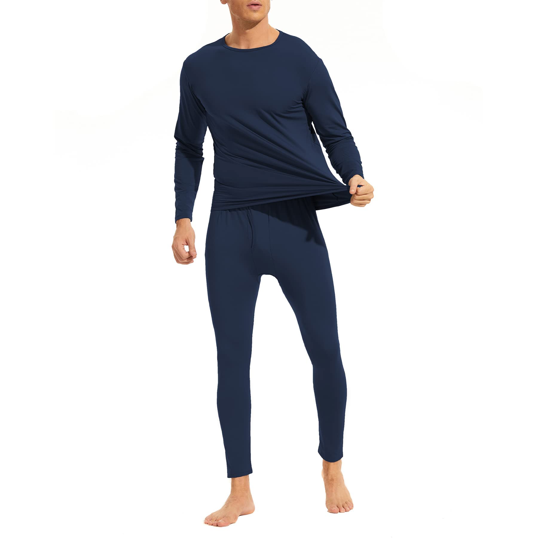 Zando Mens Long Johns Thermal Underwear Set Fleeced Lined Base Layer Men Cold Weather Mens Long Sleeve Thermal Shirt and Bottom Heated Base Layer Thermal Shitrs for Men Navy Blue Medium