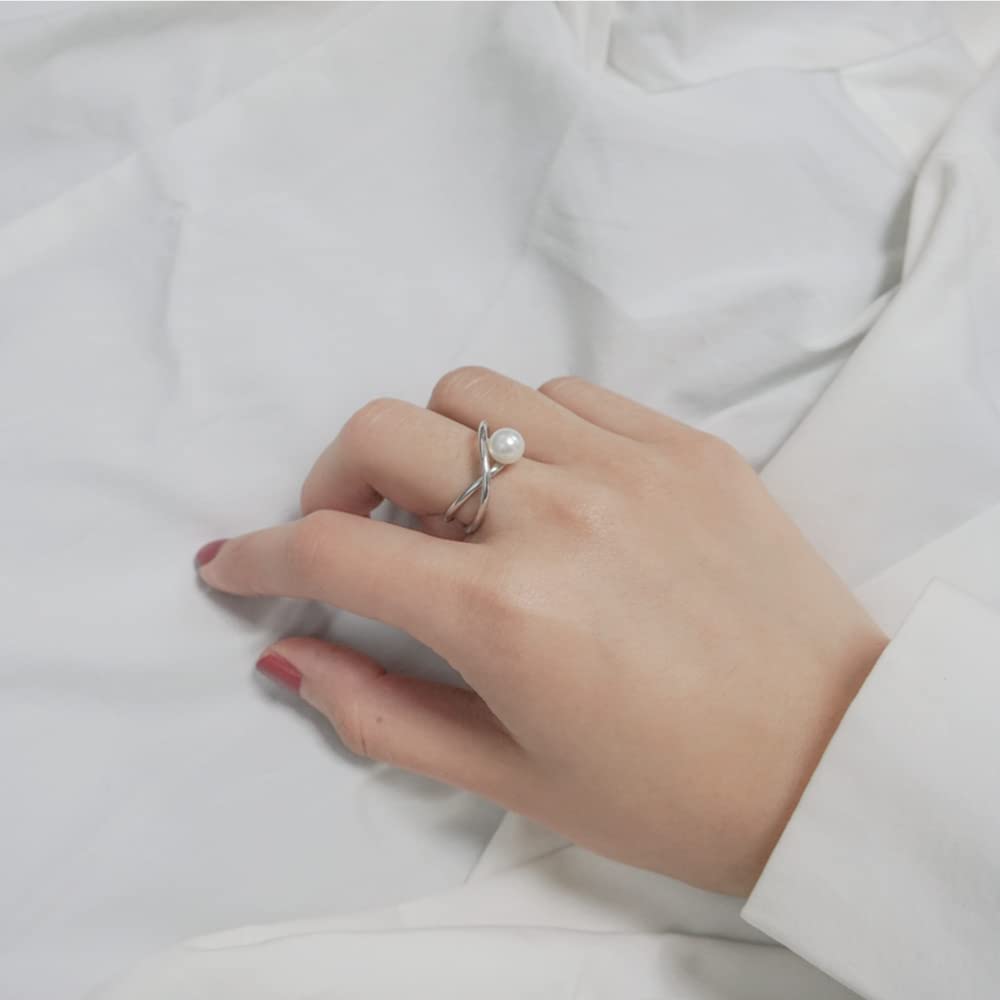 XSTian S925 Sterling Silver Pearl Ring for women 6.5mm White Freshwater Cultured Pearl Adjustable