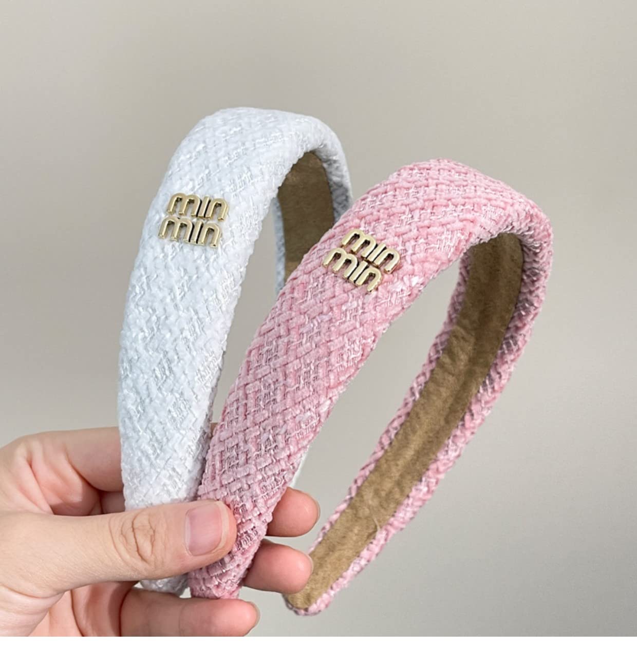 Yazon 3pcs Padded Headbands for Women Girls Solid Fabric Hairbands White Pink Blue Hair Hoops Hair Accesorries (Model B)