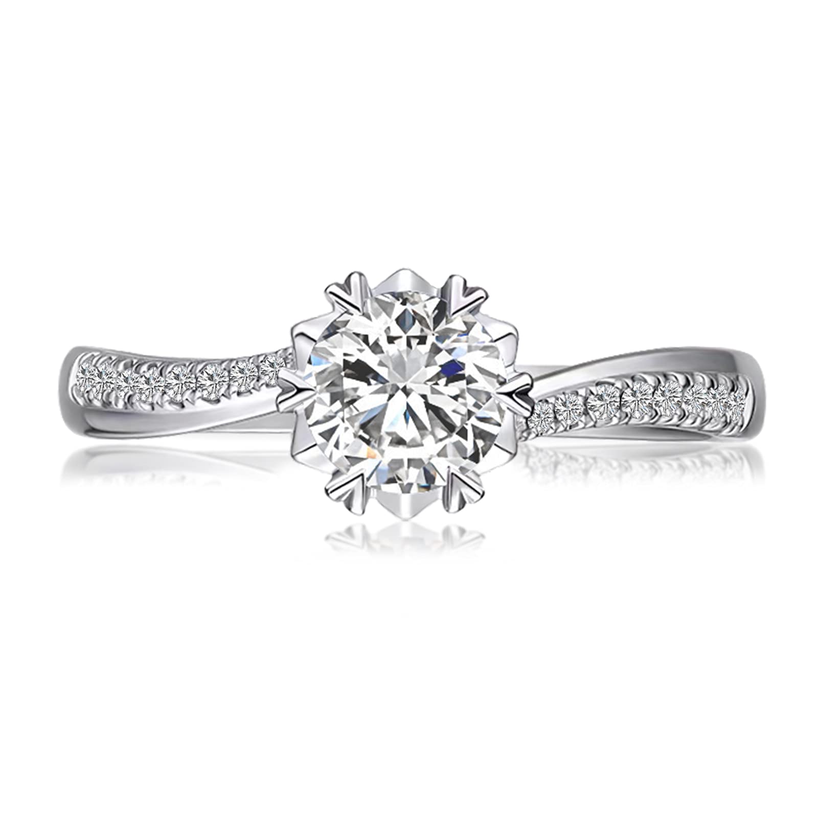 YUPHUNY 925 Sterling Silver 1 Carat Cubic Zirconia Engagement Ring Snowflake Heart Irregular Ladies Wedding Ring Size 6-9