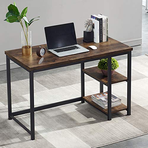 SHOCOKO Industrial Computer Desk with Shelves, 47 Inch Rustic Sturdy Home Office Writing Desk, Vintage Brown
