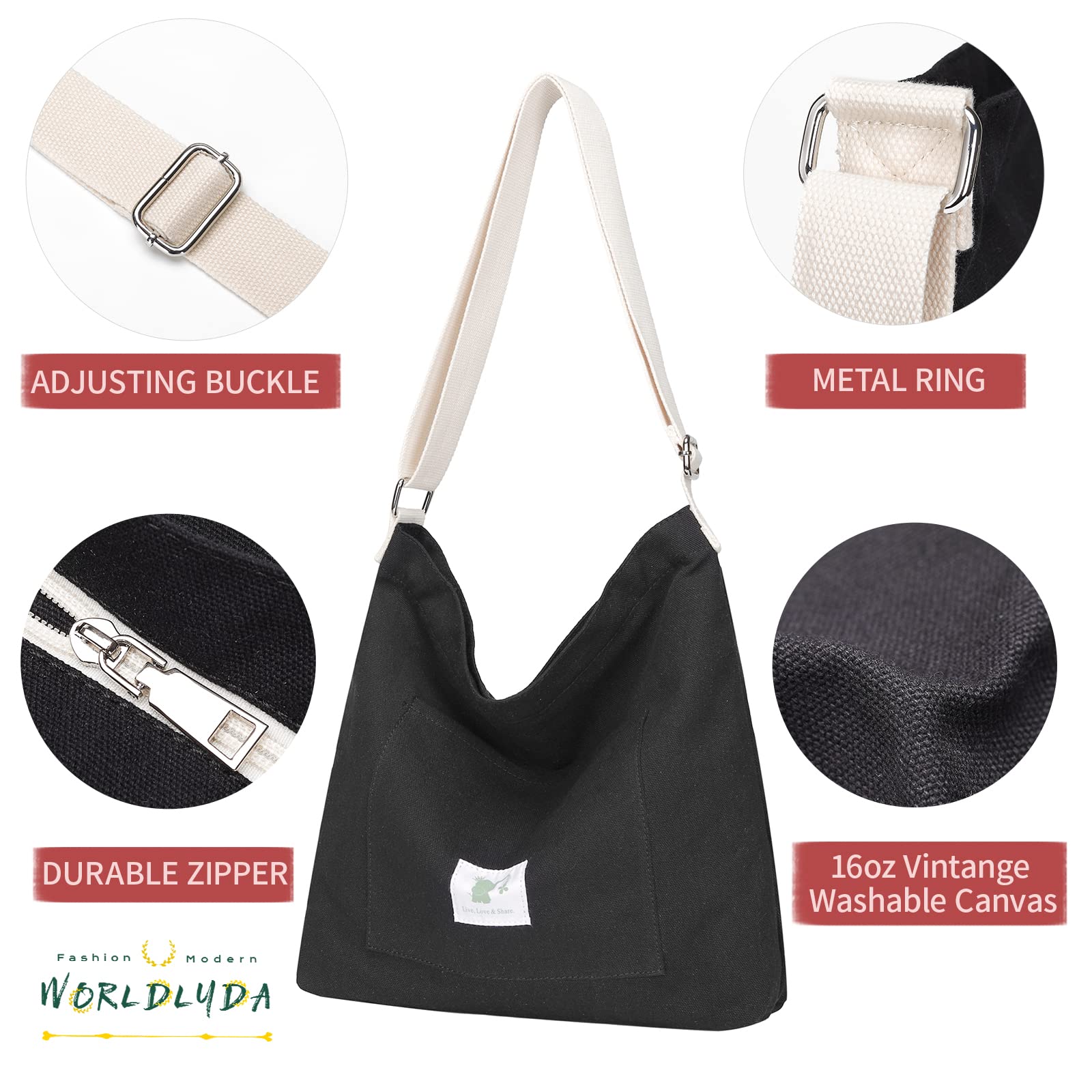 Worldlyda Women Large Canvas Tote Bag Casual Shoulder Work Purse Bag Crossbody Large Handbag
