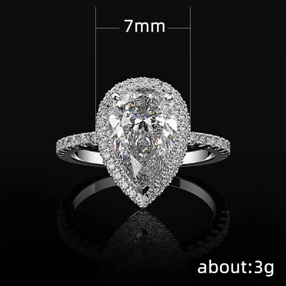 XUSIOAKKM 2CT 925 Sterling Silver Engagement Rings Pear Cut Cubic Zirconia CZ Promise Rings for Her Stunning Teardrop Bands Water Drop Tear Shape Zircon Wedding Engagement Proposal Ring (Size 6)