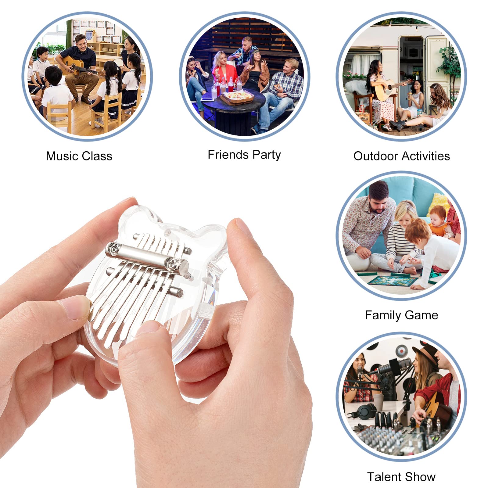 VIVP 8 Keys Mini Kalimba Thumb Piano Crystal Clear Acrylic Finger Piano Portable Marimba Musical Handmade Instruments Professional Mbira with Lanyard Chain Good Accessory Pendant Gift Easy to Learn