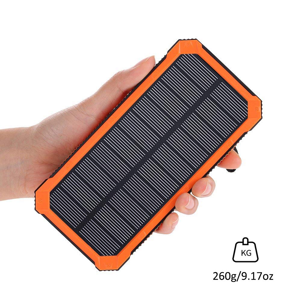 Solar Charger Power Bank, 15,000mAh External Battery Pack with Dual USB Ports and 6 LED Strong Light Flashlight,for iPhone, Smartphones, Tablets, Digital Cameras and More.