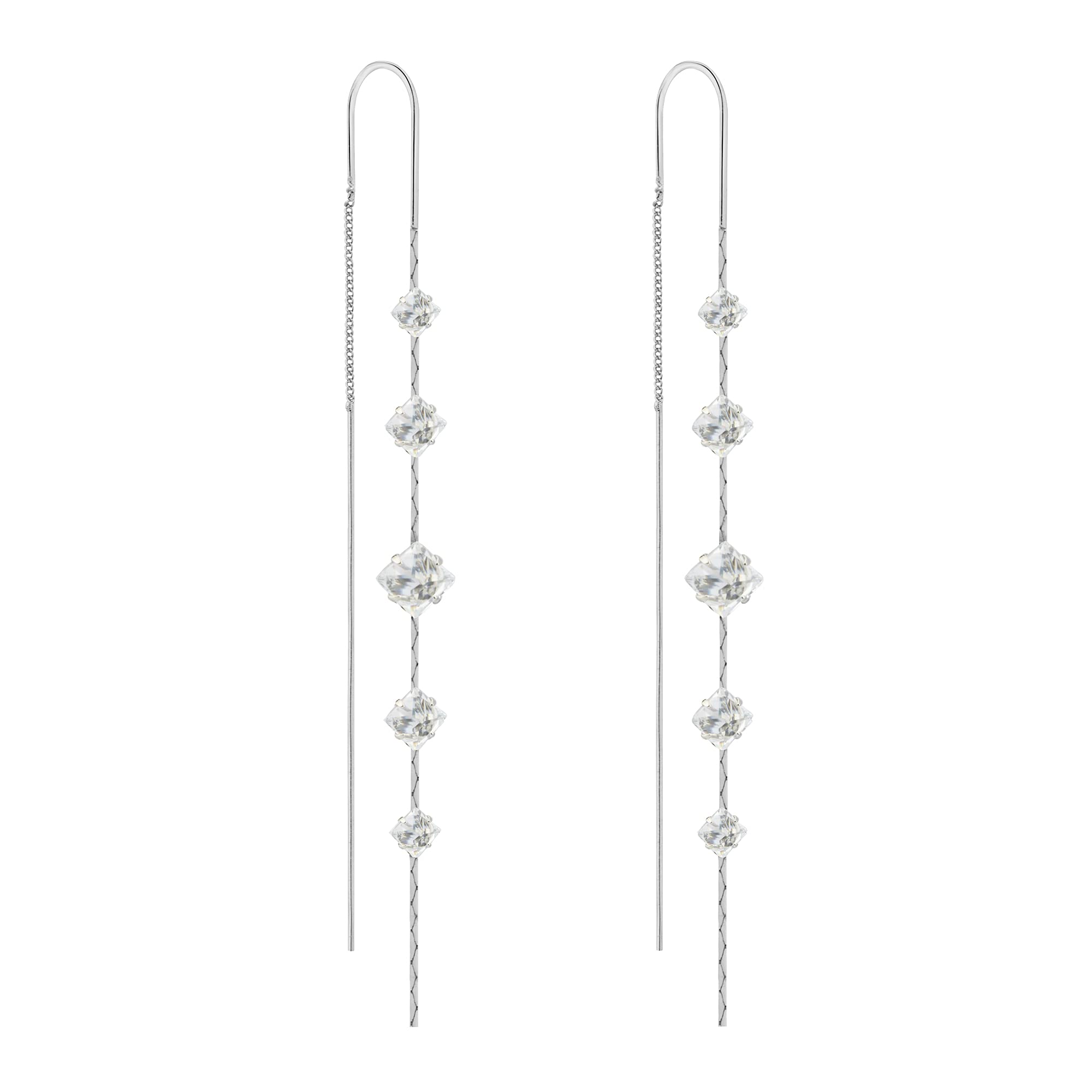 Threader Dangle Earring Long Chain Twist Curved Tassel Earring Star Butterfly Cubic Zirconia Gold Silver Drop Earring for Women Girl (Threader Earring-D)