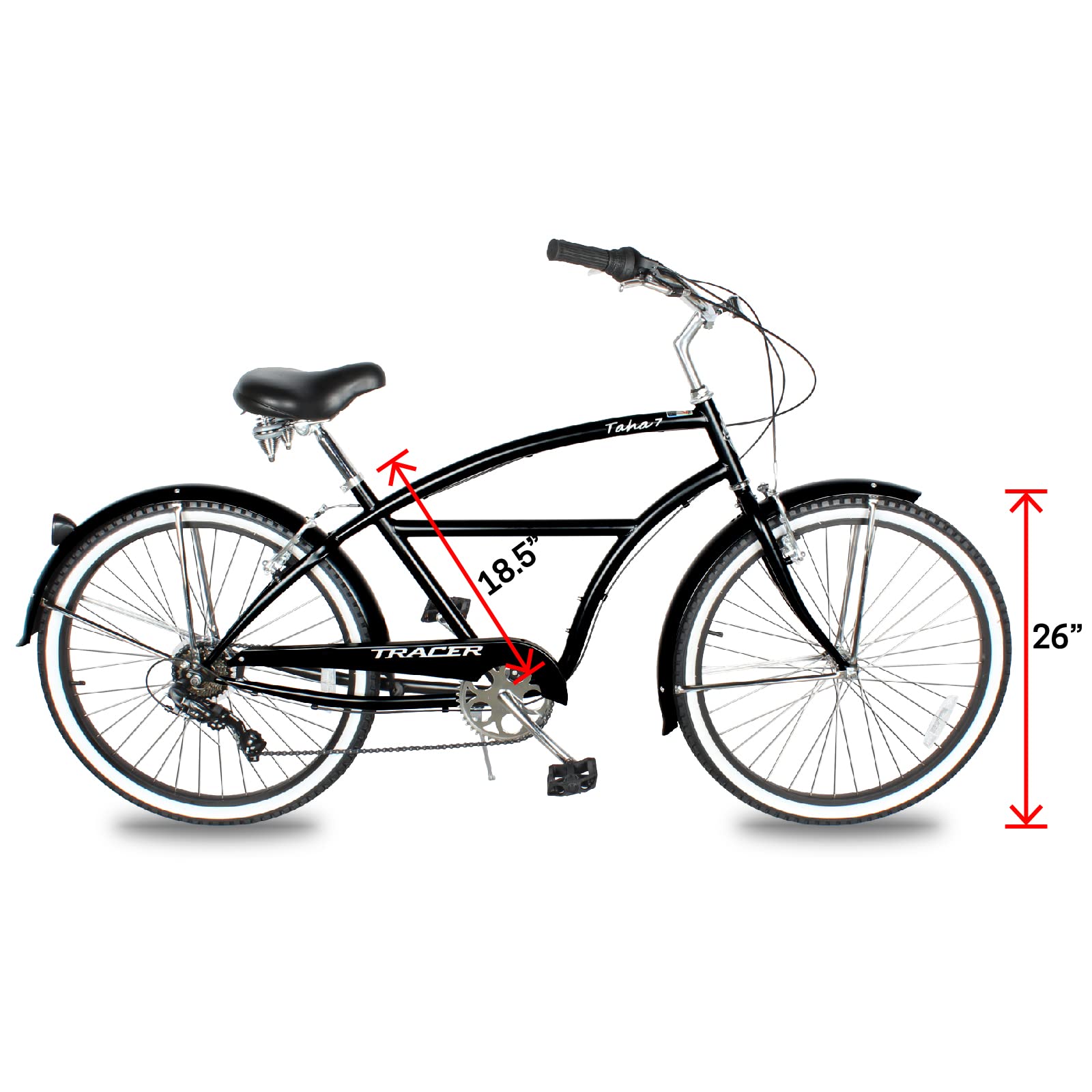 Tracer Taha 26 in Hybrid Beach Cruiser 7 Speed Steel Frame Men's Bicycle, Black