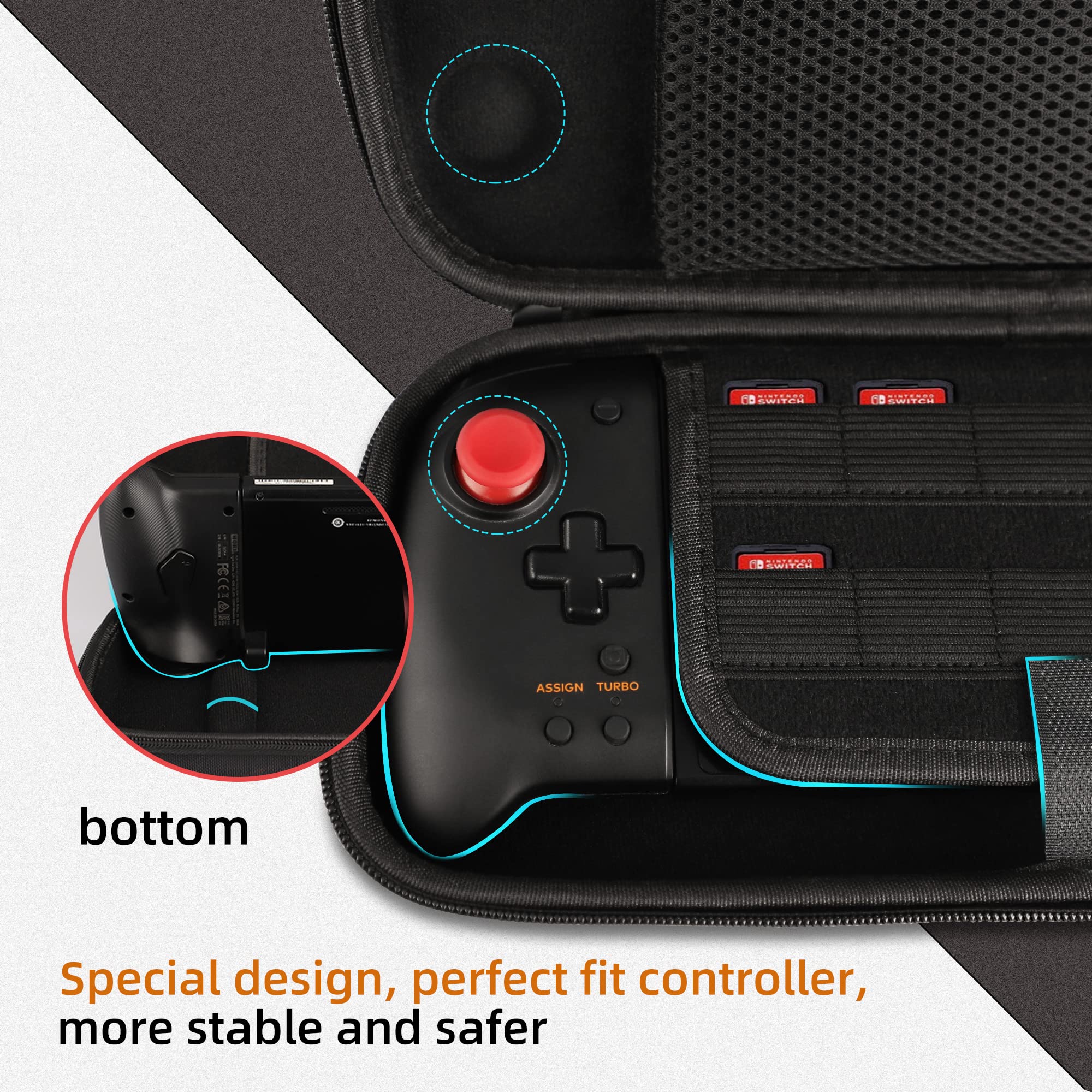 Xahpower Hori Split Pad Pro Case, Portable Hard Shell Carrying Case for Nintendo Switch Split Pad Pro / Binbok / NexiGo Joy Pad Controllers with 10 Game Slots / Button Protection/ Large Capacity
