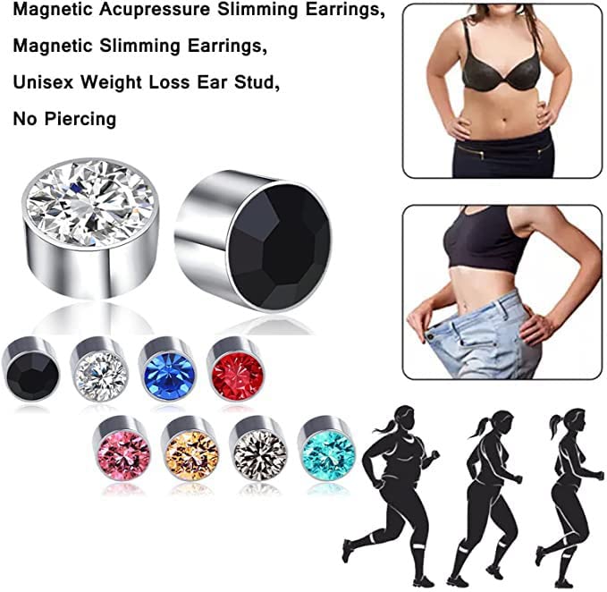 YOOUS 8 Pairs of Magnetic Therapy Stud Earrings Colored Diamond Stud Earrings Lymphatic Drainage Stud Earrings Non-Pierced Shiatsu Earrings