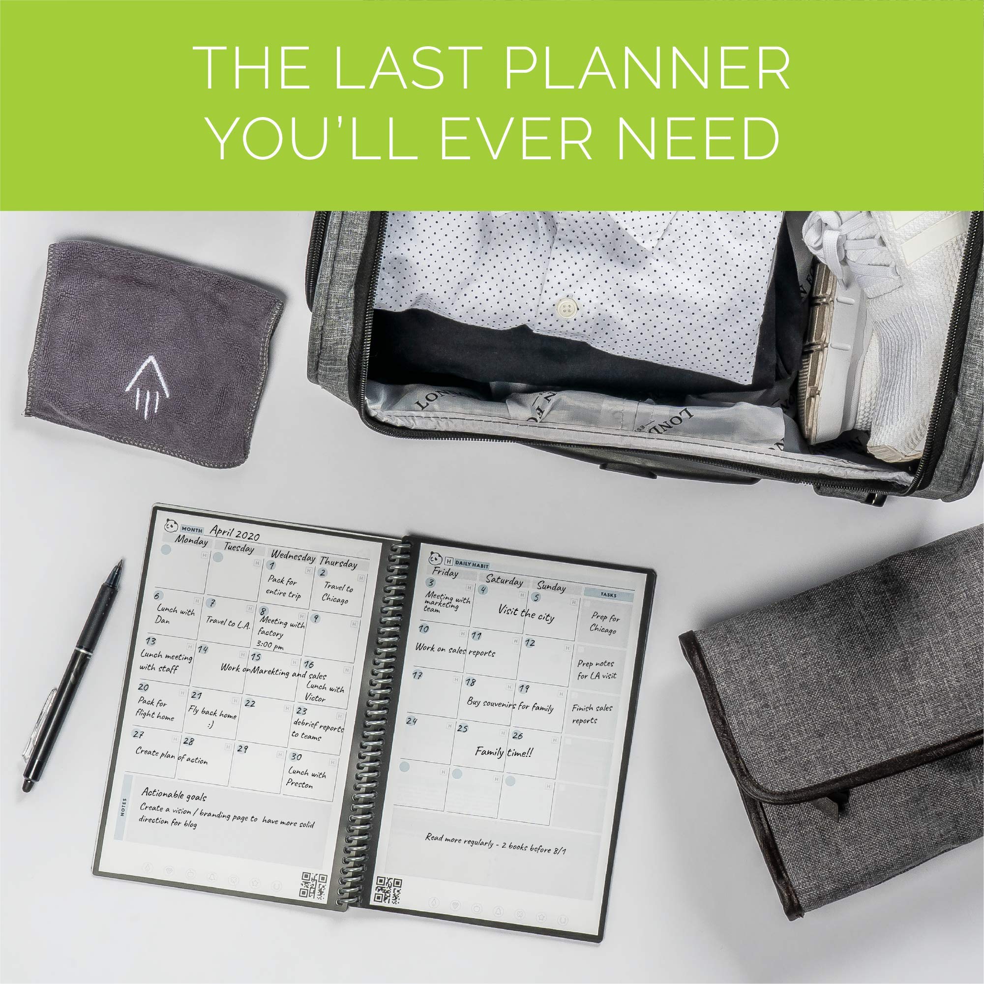 Rocketbook Smart Reusable Notebook, Executive Size Panda Planner with Daily, Weekly, & Monthly Pages, Midnight Blue, (6" x 8.8")