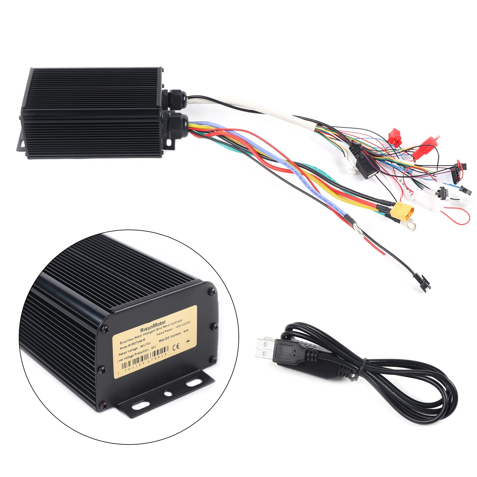 ZAWAYINE E-Bike Electric Bicycle Sine Wave Sabvoton Controller 45A 36-72V 1000-2000W, Ebike Controller Kit