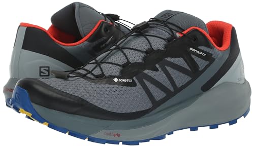 Salomon Sense Ride 4 Gore-TEX Invisible FIT Trail Running Shoes for Men, Stormy Weather/Quarry/Cherry Tomato, 8.5