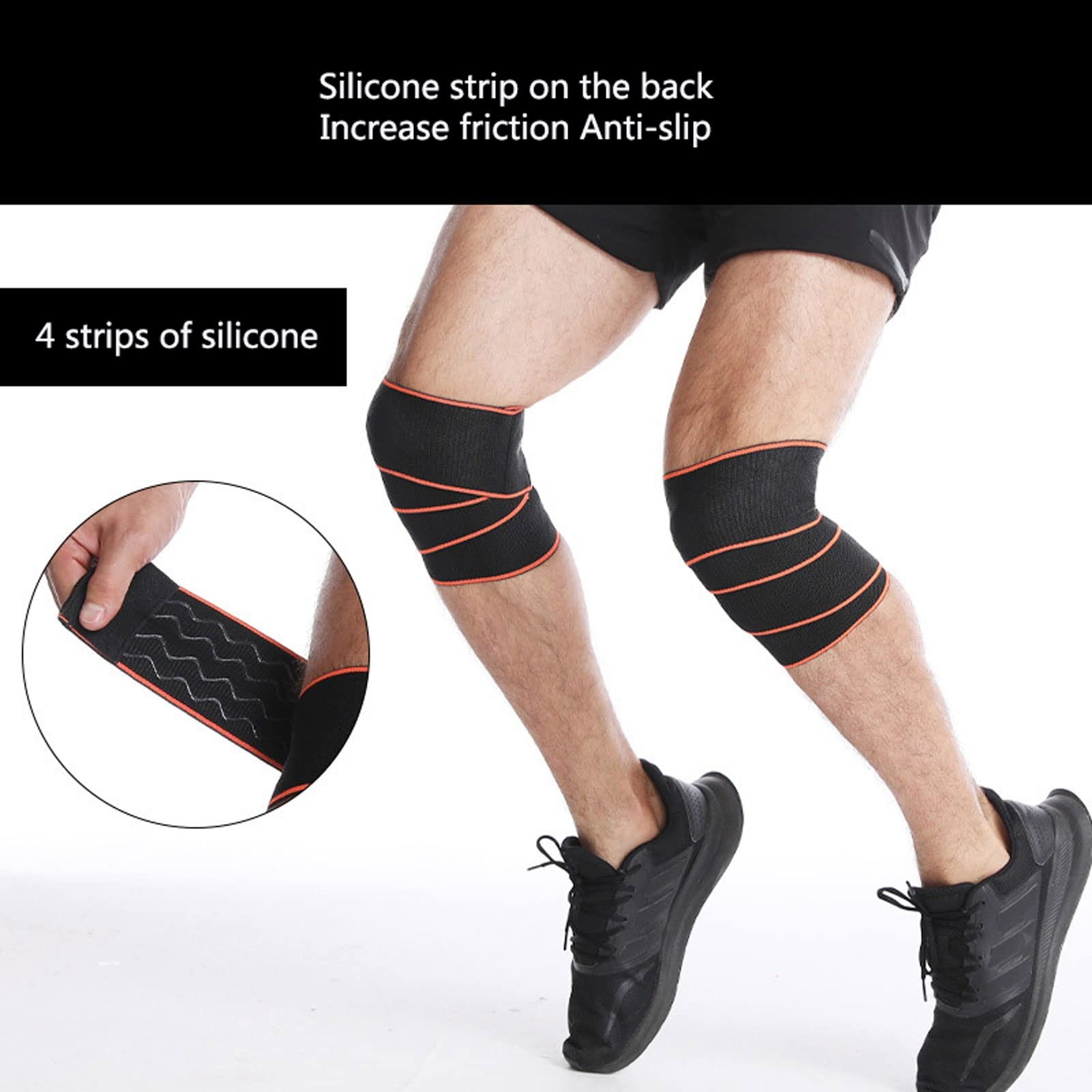 XAMIO Knee Wraps Weight Lifting Straps, Elastic Compression Bandage Knee Braces Support for Legs, for Plantar Fasciitis, Stabilising Ligaments, Joint Pain and Various Sports